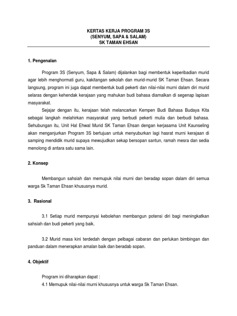 Kertas Kerja Program 3s Skte | PDF