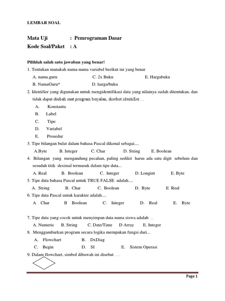Lembar Soal Les 2020 Pemrograman Dasar | PDF | Metode & Bahan Ajar