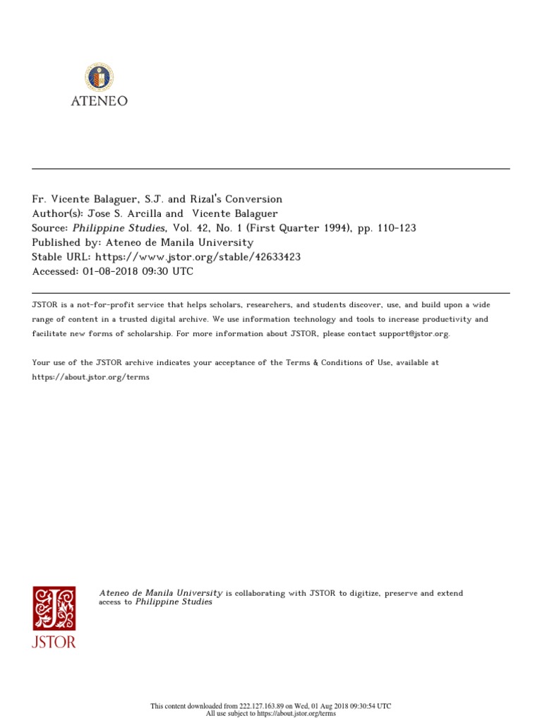 Fr. Vicente Balaguer, S.J. and Rizal - S Conversion | PDF | Grace In ...