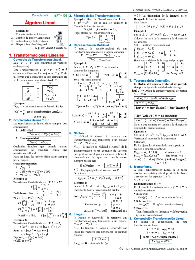3 Form TRANSFORM LINEALES | PDF | Valores propios y vectores propios | Mapa lineal