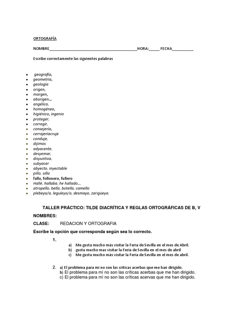 Taller de Ortografía G, J, LL, y | PDF