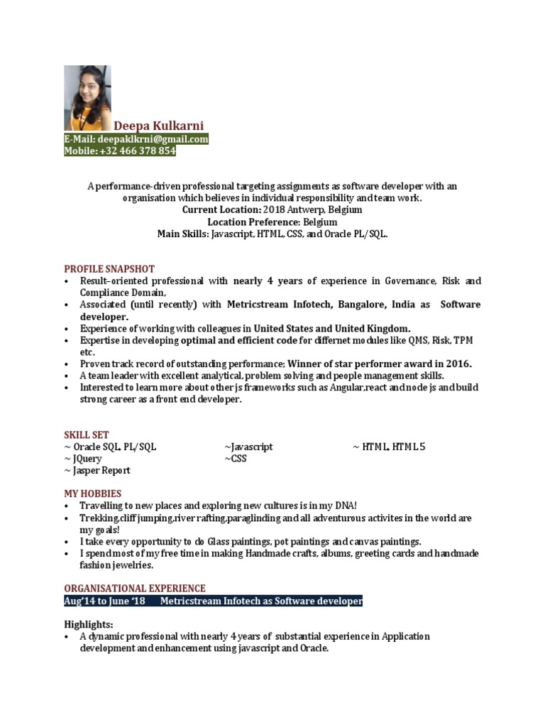 Deepa CV | Download Free PDF | Software Development | Java Script