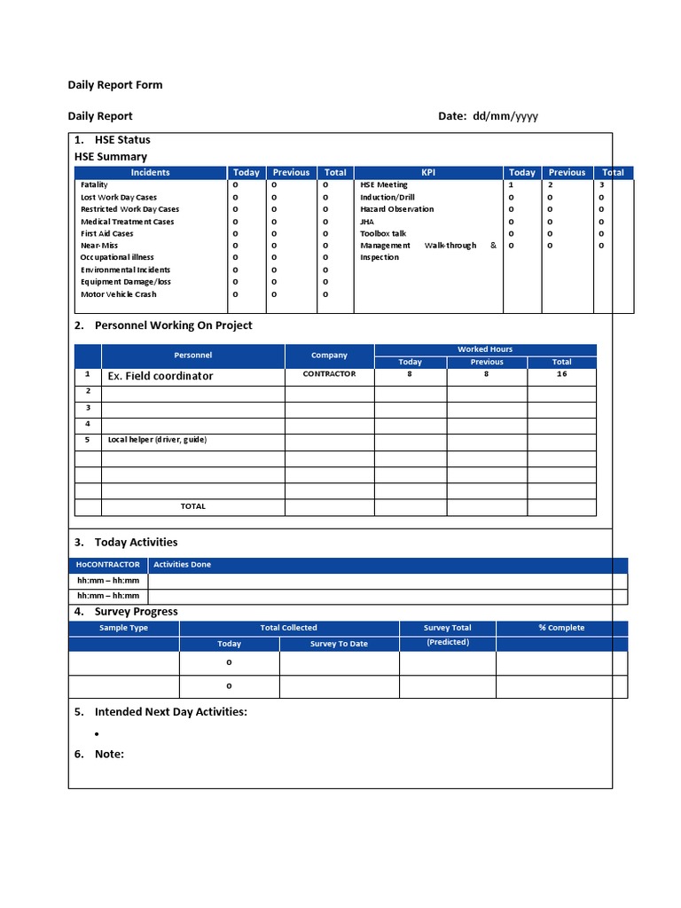 HSE Daily Report Form | PDF | Safety | Prevention