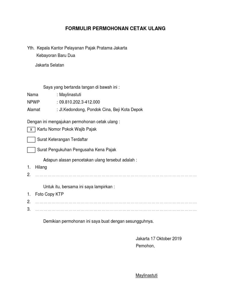 Formulir Permohonan Cetak Ulang | PDF