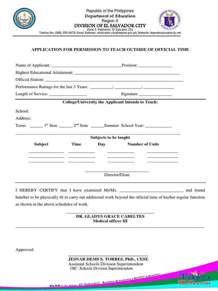 Application Form For Permit To Teach | PDF