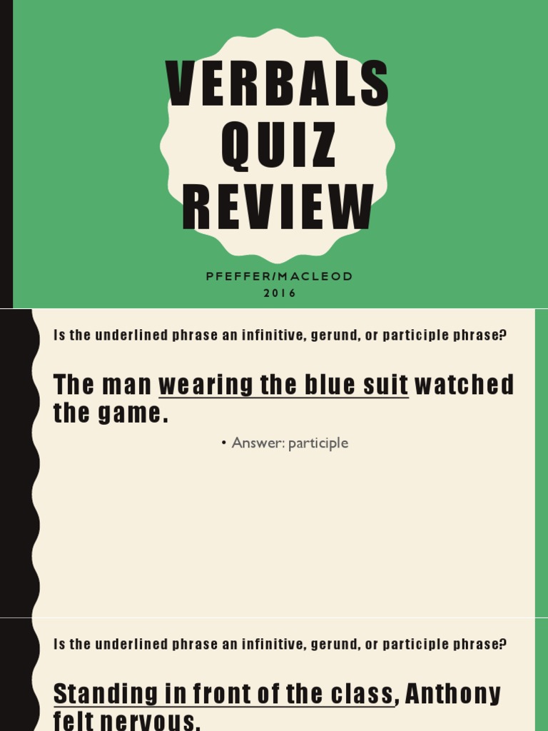 Verbals Quiz Review | PDF | Onomastics | Grammatical Conjugation