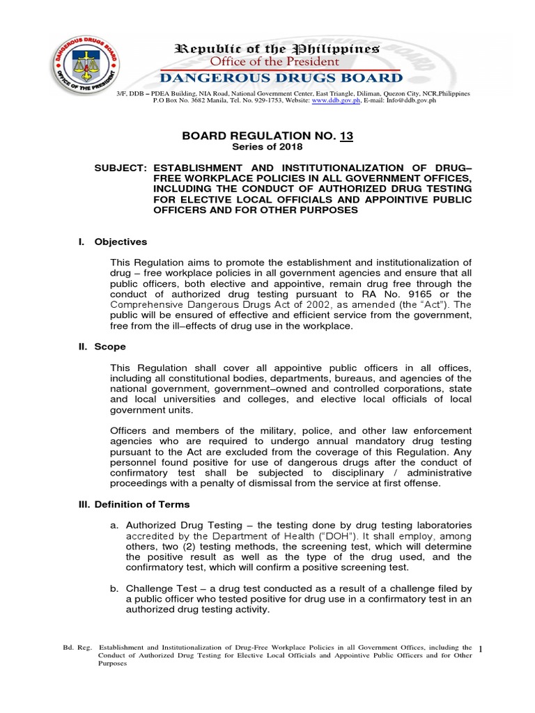 2018 Board REGULATION No 13 PDF | PDF | Drug Test | Substance Abuse