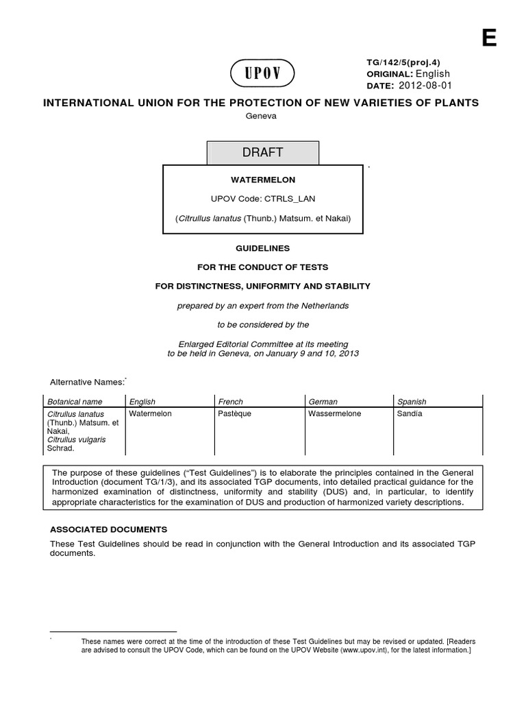 Watermelon DUS Testing Guide | PDF | Watermelon | Ploidy