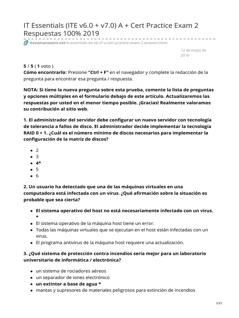 IT Essentials ITE v60 v70 A Cert Practice Exam 2 Respuestas 100 2019 | PDF | Sistema operativo ...