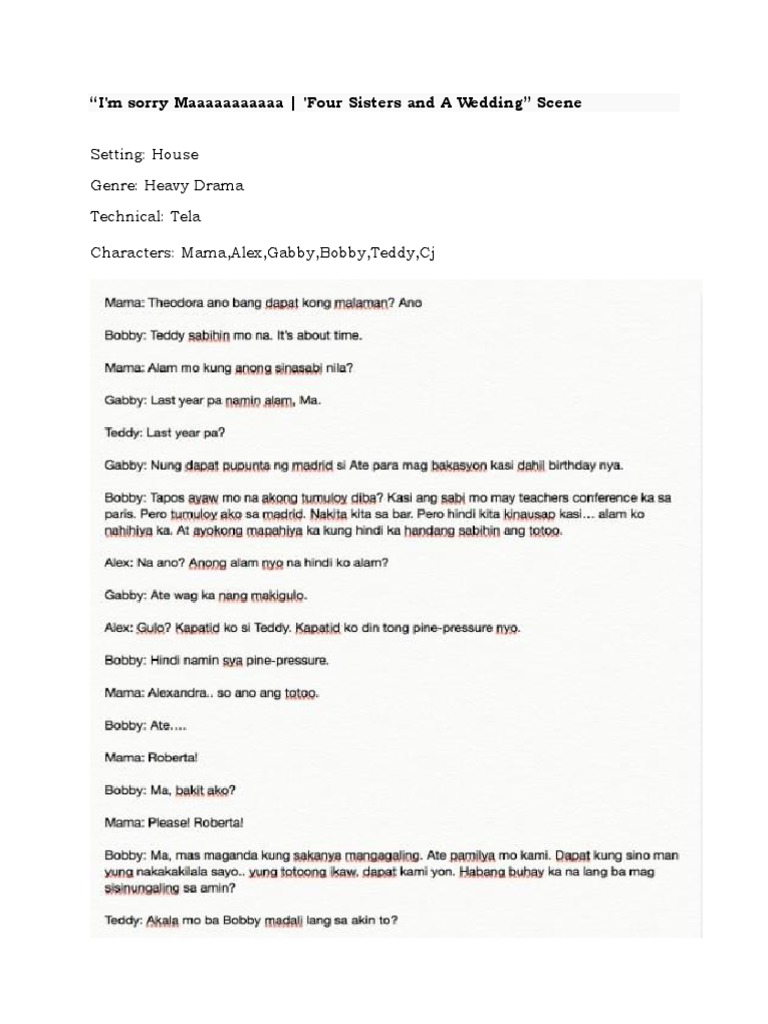 Four Sisters and A Wedding Script-Drama | PDF