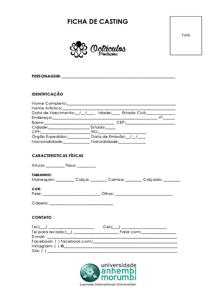 FICHA DE CASTING - Modelo | PDF | Natureza