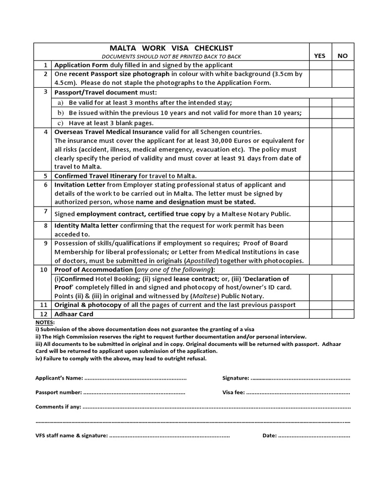 MT EMPLOYMENT VISA CHECKLIST | PDF | Passport | Travel Visa
