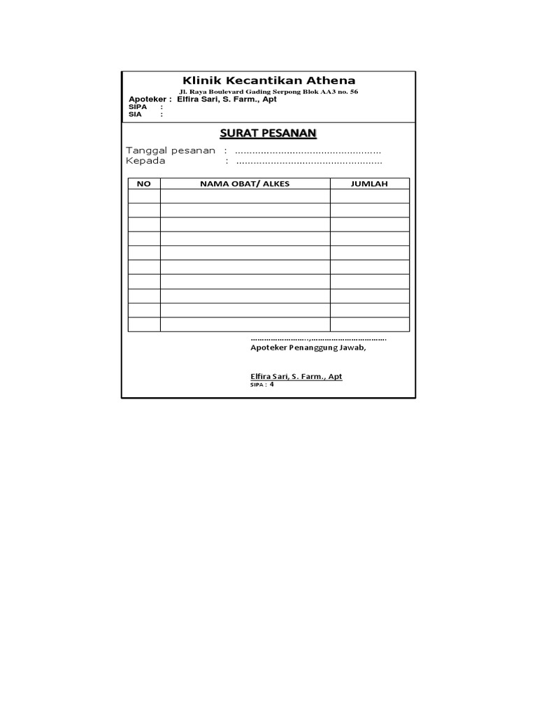 Surat Pesanan Obat | PDF
