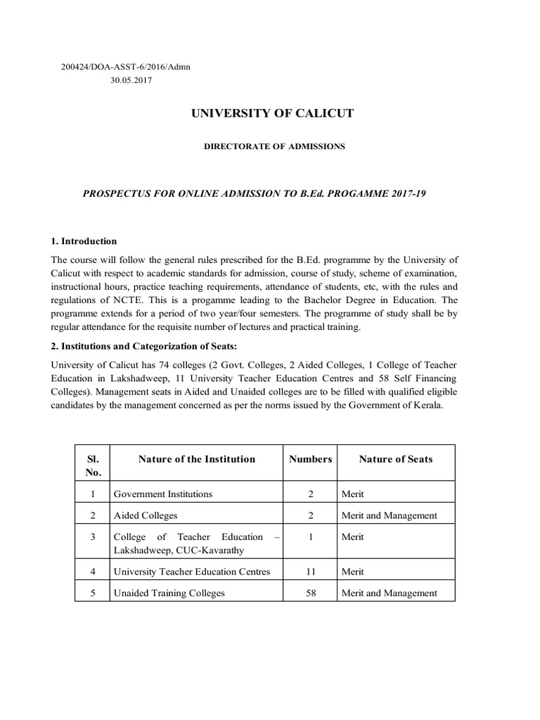 Bed Prospectus | PDF | University And College Admission | Bachelor's Degree