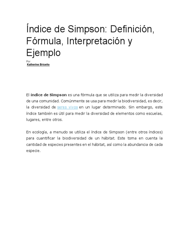 Índice de Simpson: Fórmula y Ejemplos | PDF | Biodiversidad | Habitat