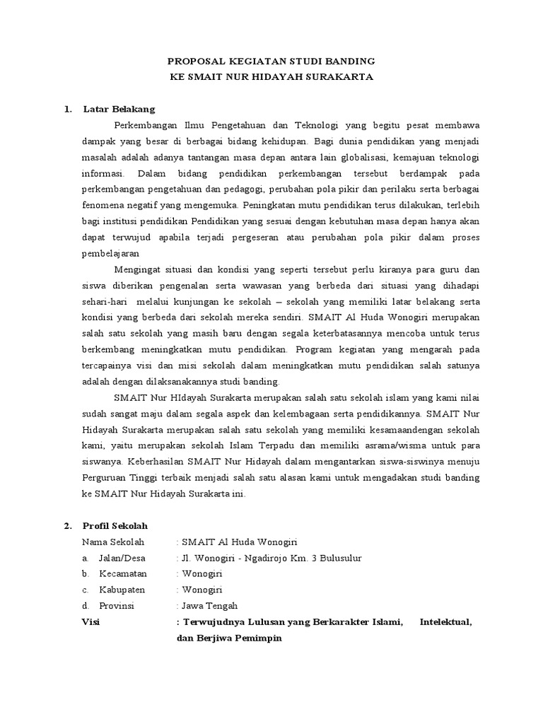 Proposal Studi Banding SMAIT Nur Hidayah | PDF