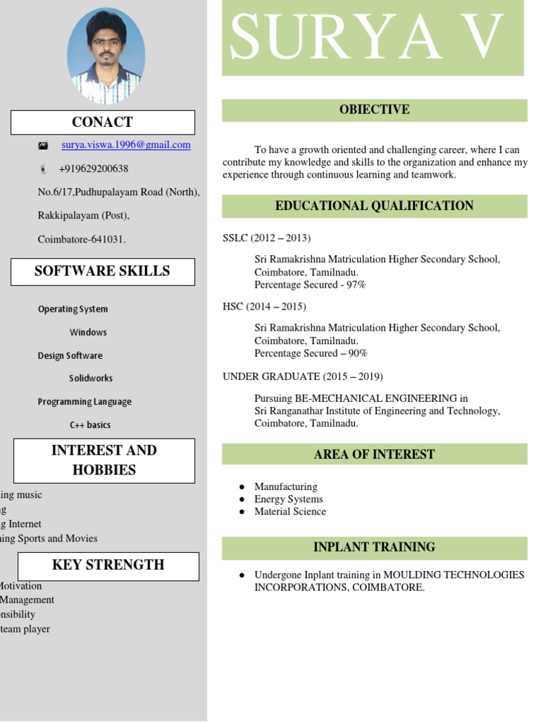 Surya Resume | PDF | Tamil Nadu | Learning