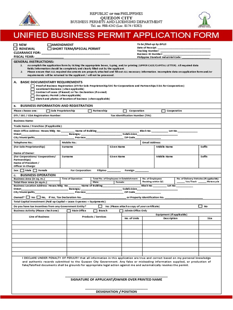 Unified Business Permit Application Form | PDF | Fire Safety | Safety