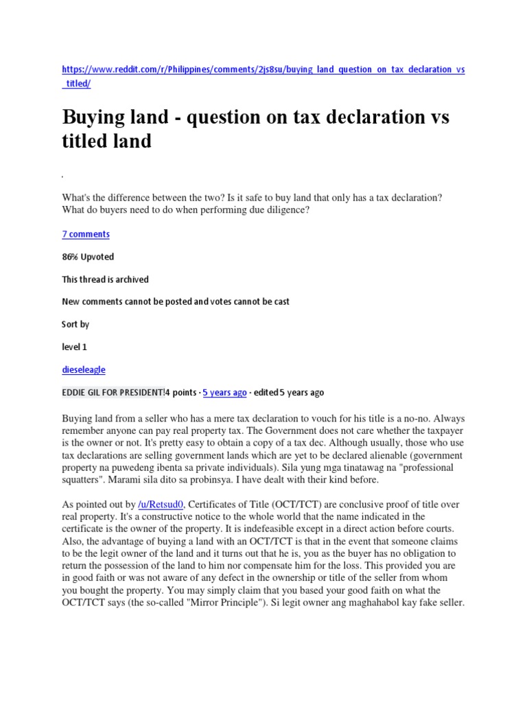 Issue of Buying Land With Tax Declaration Only and No TCT Title | PDF ...