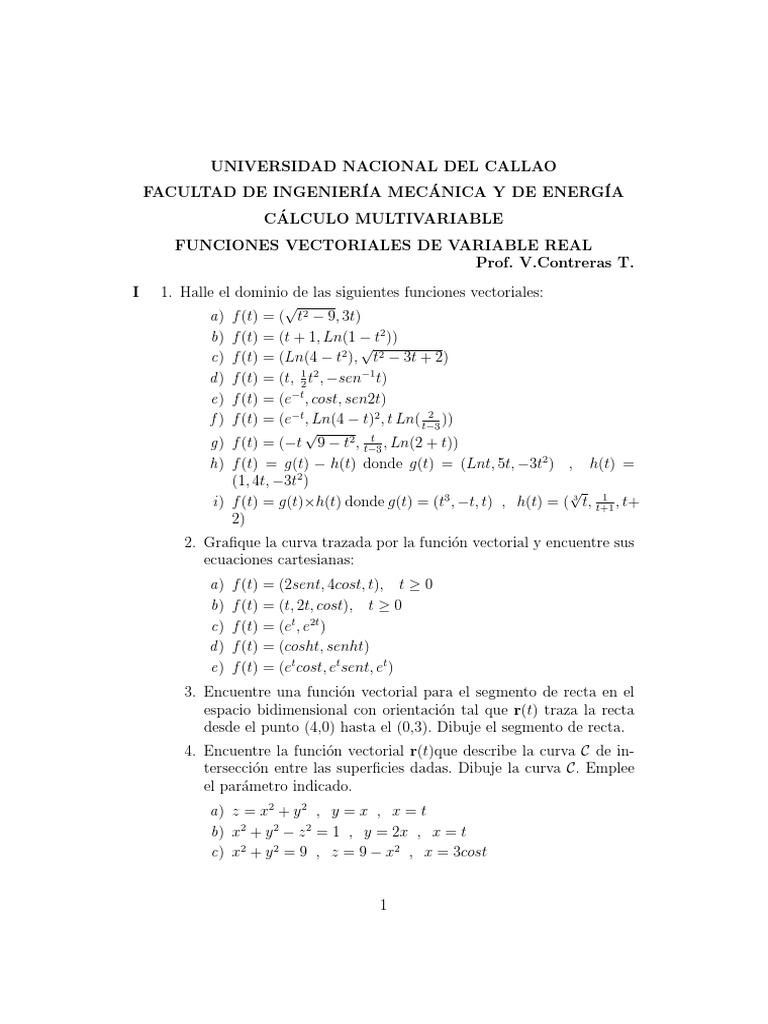 Ejercicios de Funciones Vectoriales de Variable Rel PDF | PDF | Vector Euclidiano | Aceleración