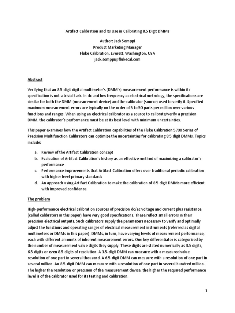 Artifact Calibration and Its Use in Calibrating 8.5 Digit DMMs PDF ...