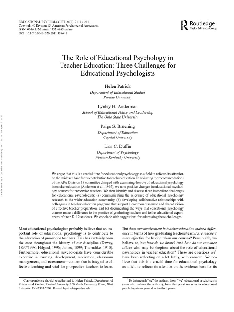 Uening Duffin PDF | PDF | Educational Psychology | Teacher Education