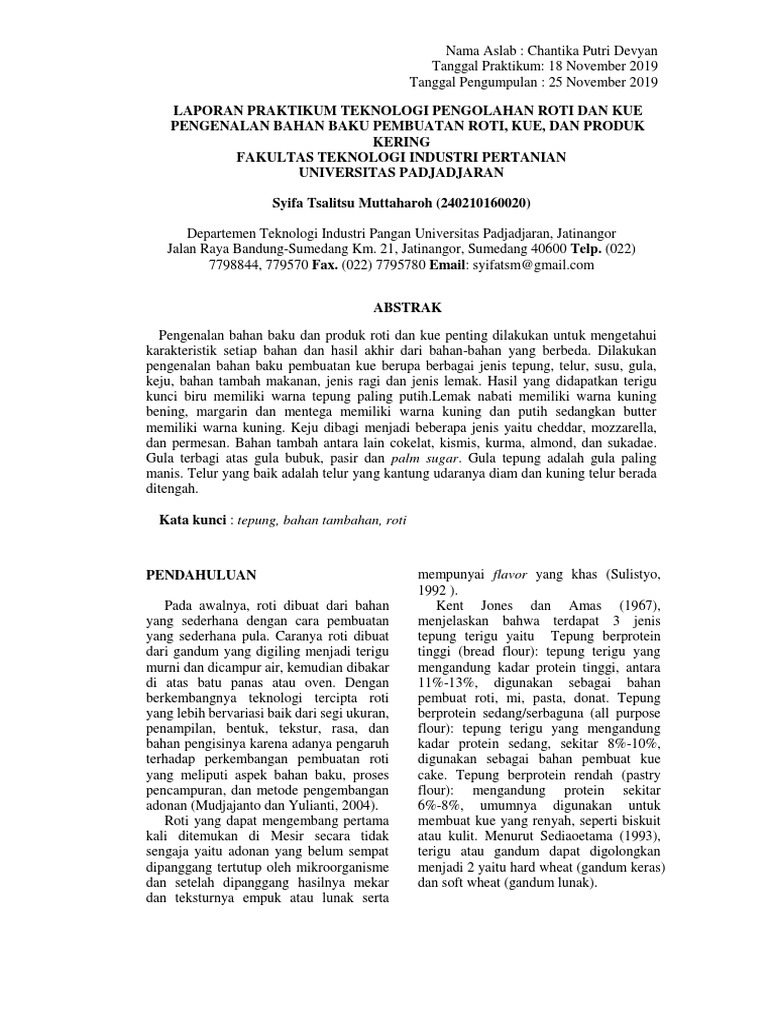 Laporan Praktikum Bahan Roti | PDF | Memasak, Makanan, & Anggur ...