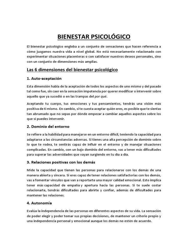 Las 6 Dimensiones Del Bienestar | PDF | Bienestar | Las emociones