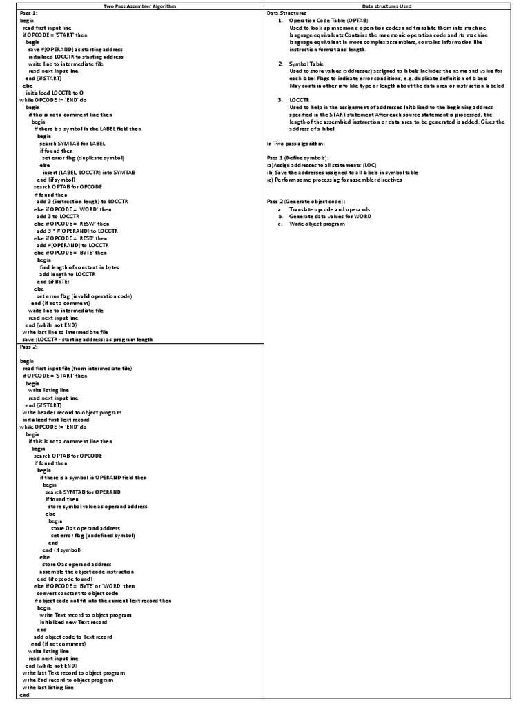 Two Pass Assembler Algorithm | PDF | Assembly Language | Computer Hardware