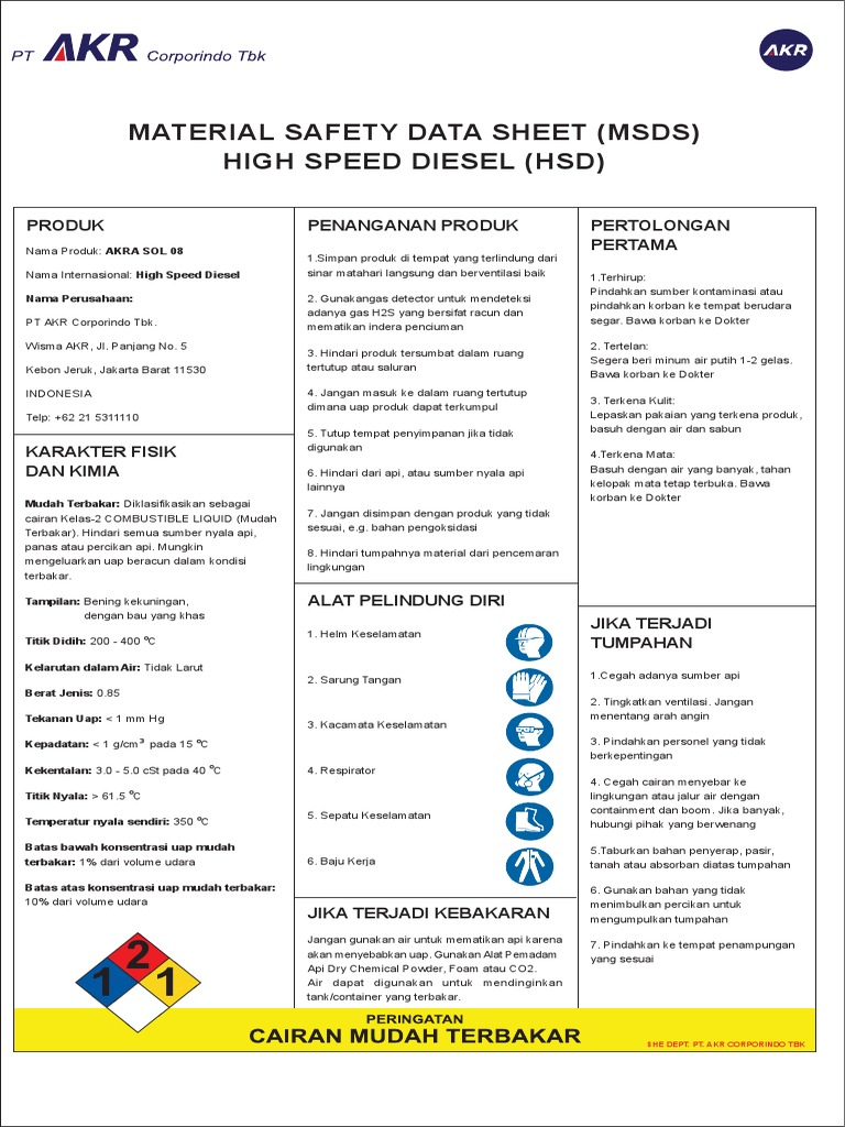 MSDS High Speed Diesel AKRA SOL 08 | PDF