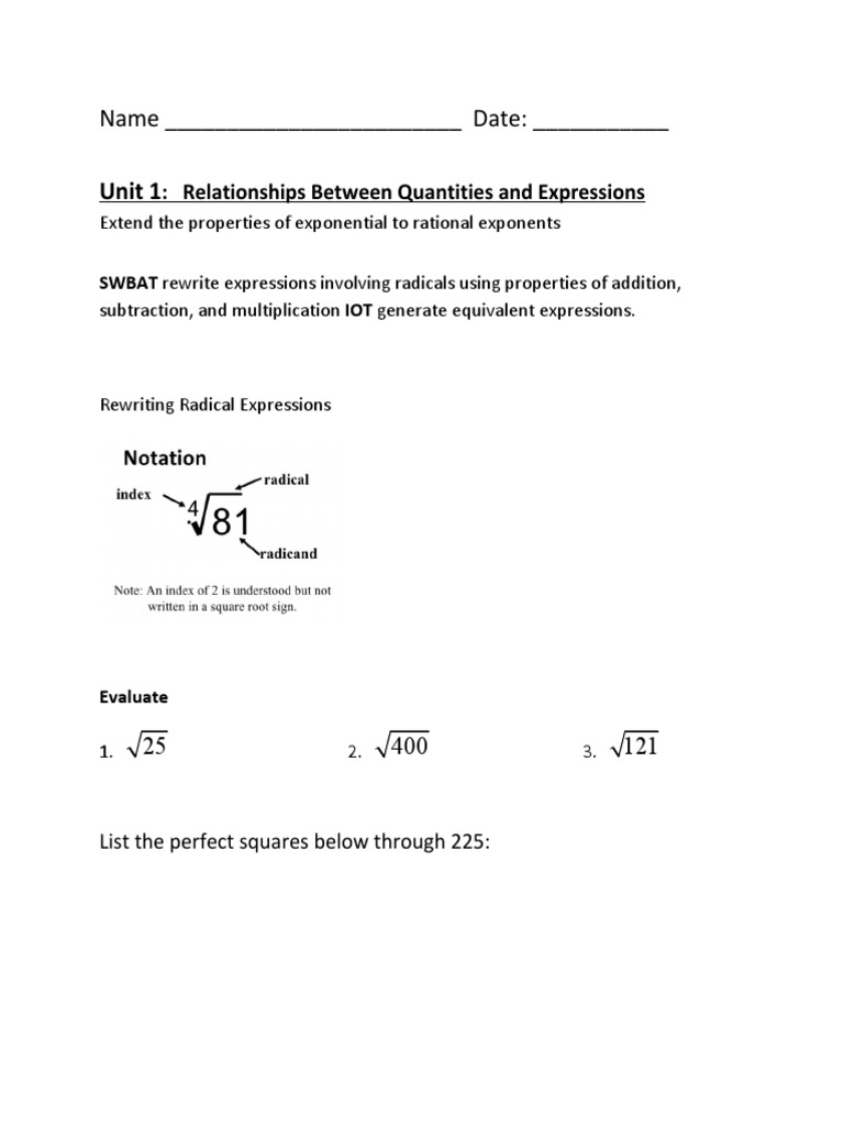 Simplifying Radicals Guided Notes | PDF