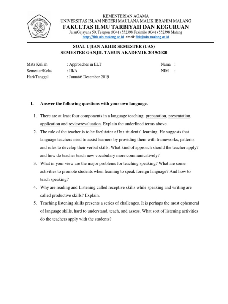 Uas Tefl Approaches | PDF