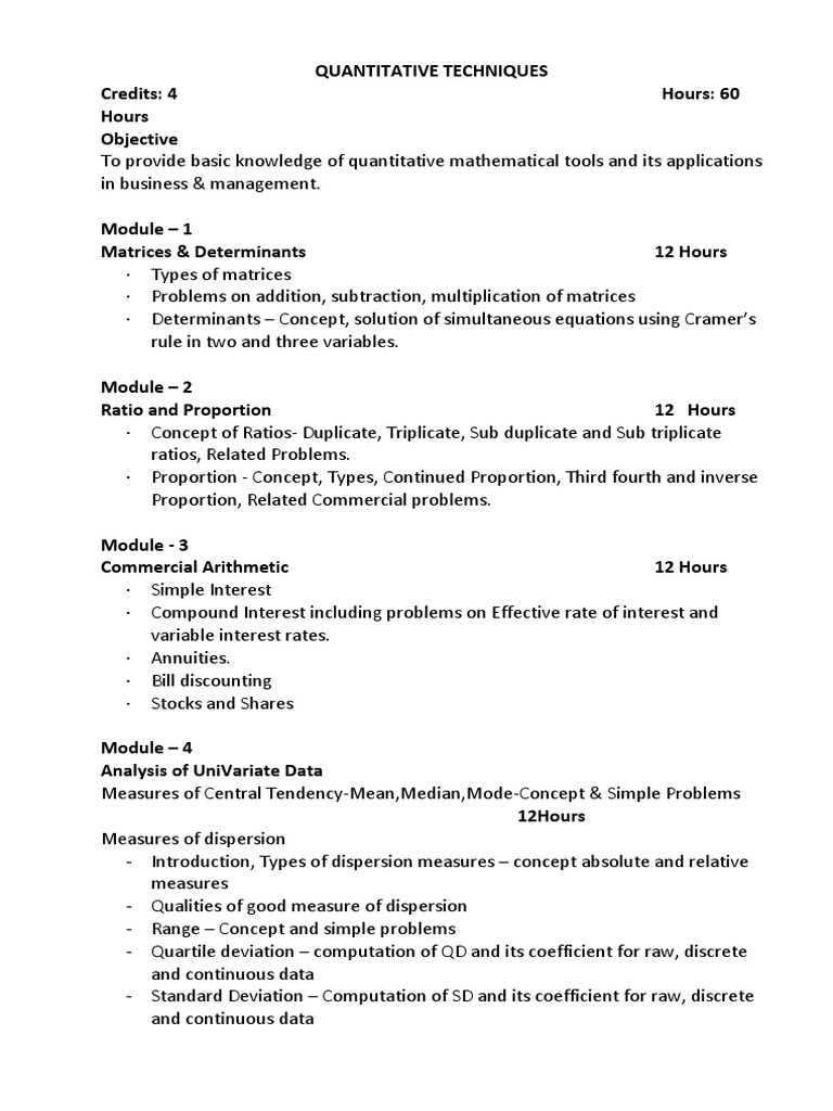Quantitative Techniques | PDF | Matrix (Mathematics) | Determinant