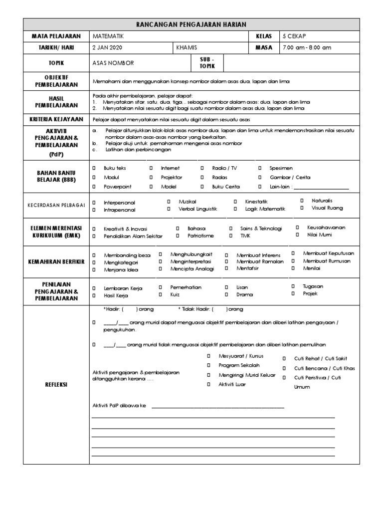 Contoh RPH Bab 1 Ting 5 | PDF