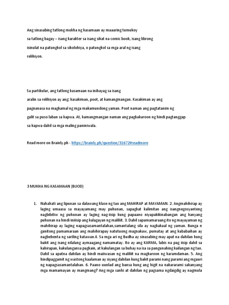 Ang Sinasabing Tatlong Mukha NG Kasamaan Ay Maaaring Tumukoy | PDF