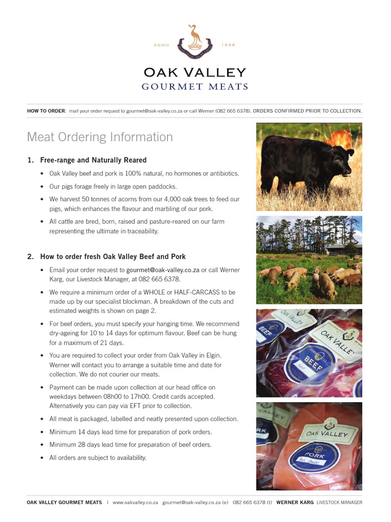 Oak Valley Gourmet Meats Order Form 2018 1 | PDF | Steak | Beef