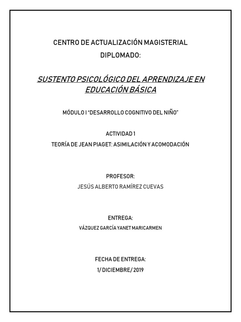 Asimilación Y Acomodación Teoría Cognitiva De Piaget Pdf Mente