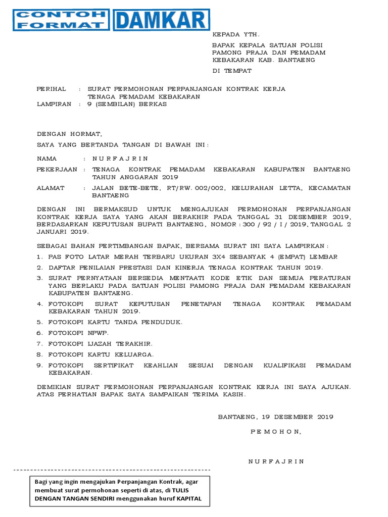 Surat Permohonan Perpanjangan Kontrak Pdf