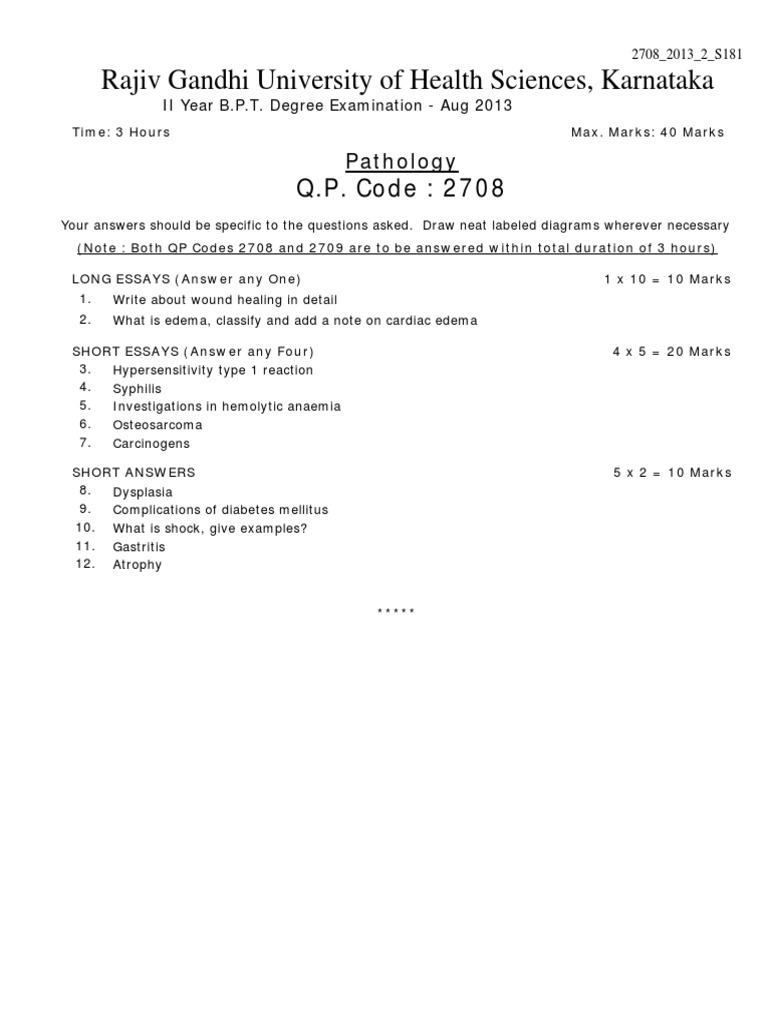 RGUHS II Year B.P.T. Degree Examination - Aug 2013 | PDF ...