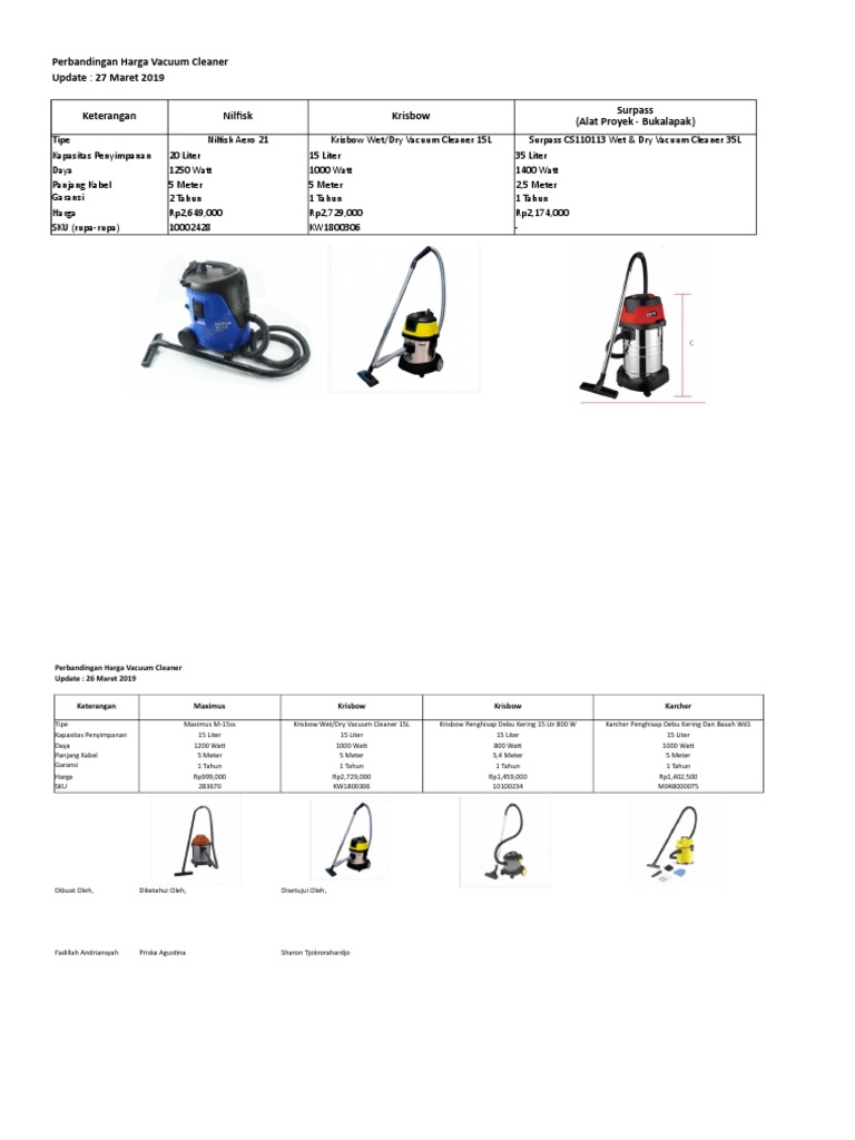 Perbandingan Harga Vacuum Cleaner | PDF