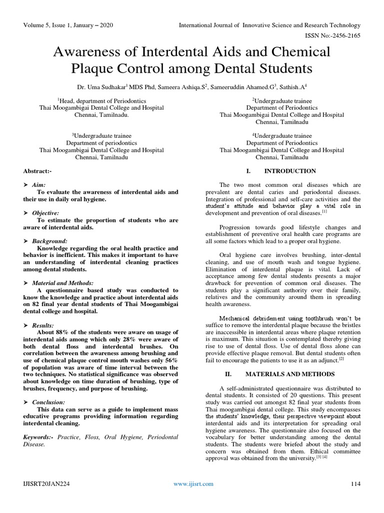 Awareness of Interdental Aids and Chemical Plaque Control Among Dental ...