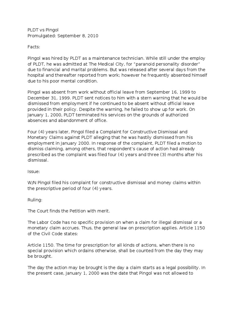 PLDT Vs Pingol | PDF | Complaint | Cause Of Action