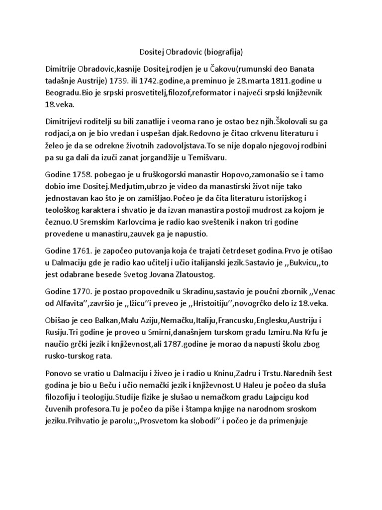 Dositej Obradovic | PDF