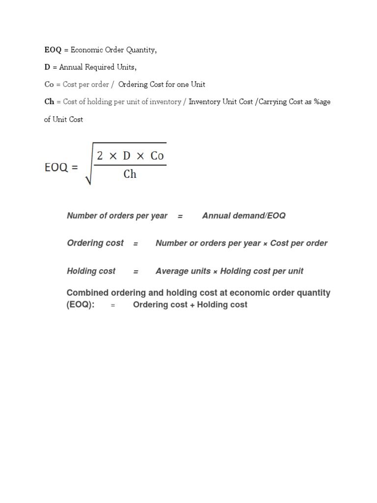 EOQ Formulae and Problems | PDF