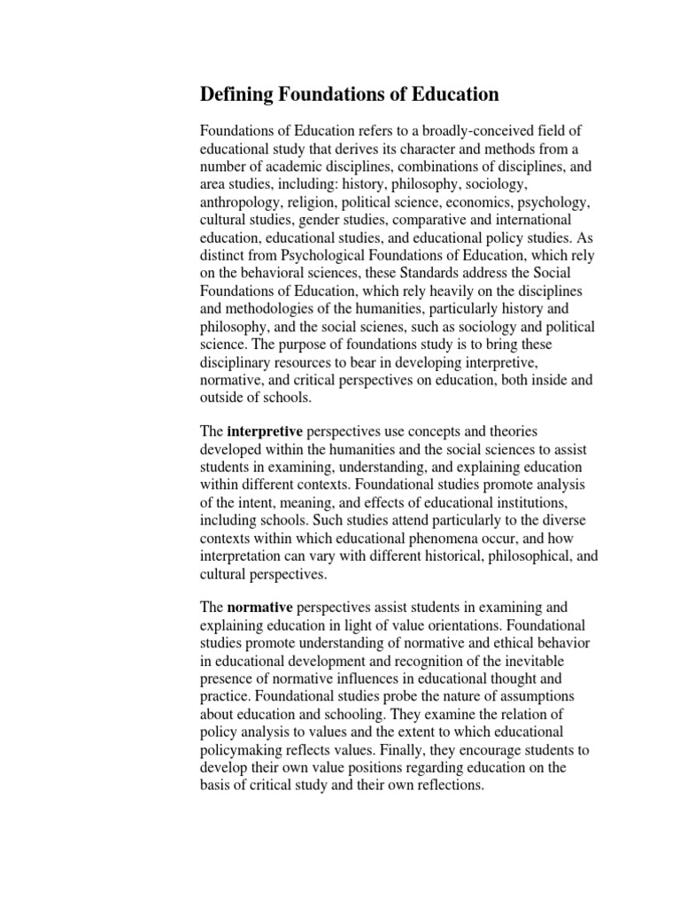 Defining Foundations of Education | PDF | Social Science | Normative