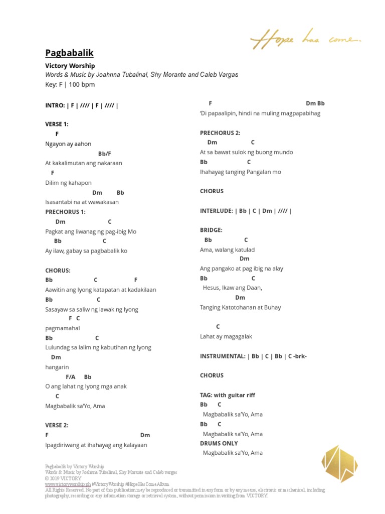 Pagbabalik Victory Worship Song Chart | PDF