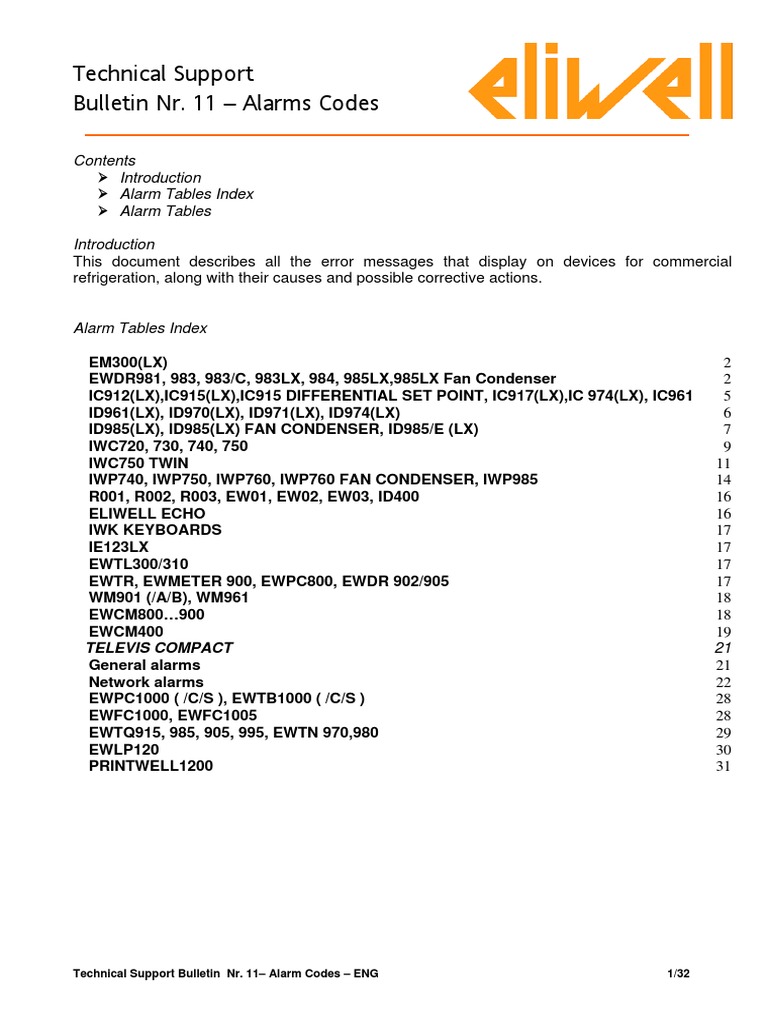 Bulletin 11 Alarm Codes EN | PDF | Switch | Temperature