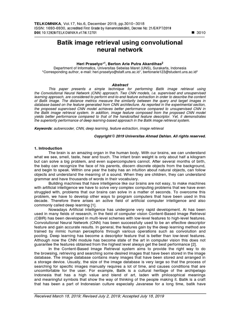 Batik Image Retrieval Using Convolutional Neural Network Pdf Pdf Deep Learning Machine