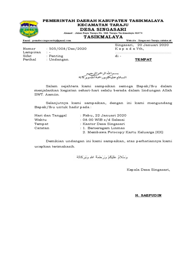 Undangan Penting Desa Singasari | PDF