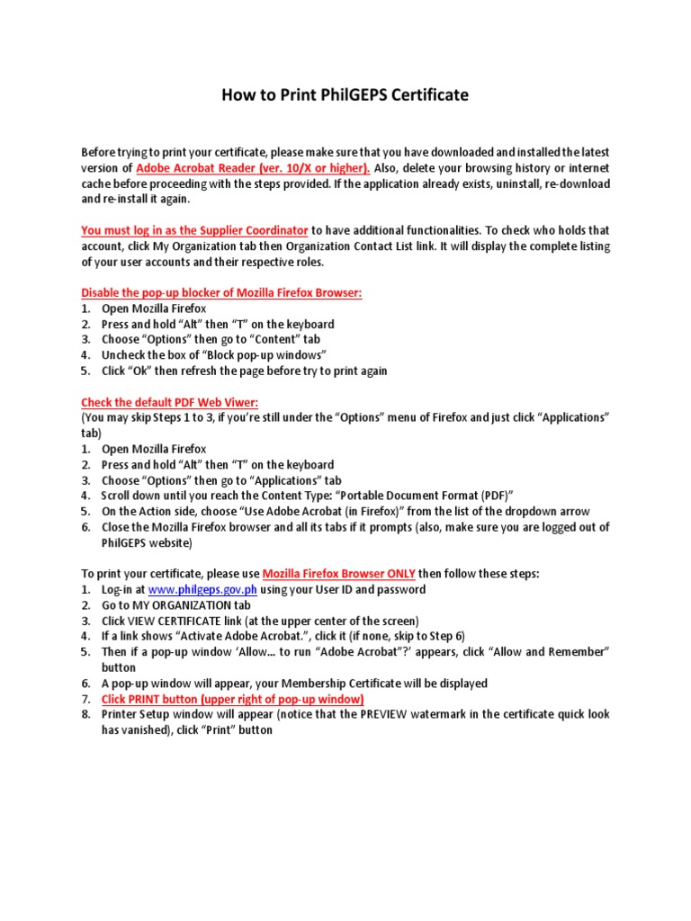 How To Print PhilGEPS Certificate (Updated) PDF | PDF
